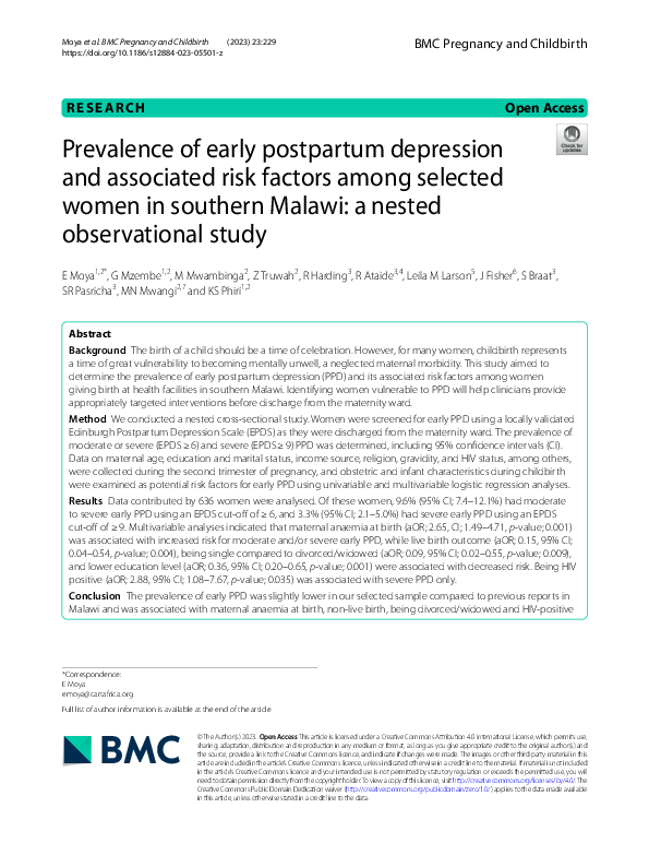 (PDF) Prevalence of early postpartum depression and associated risk ...