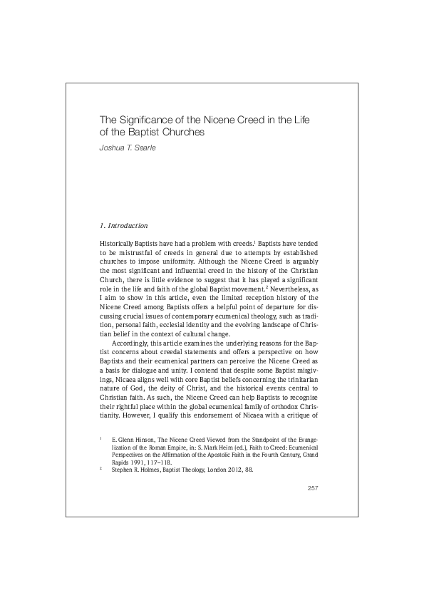 (PDF) The Significance of the Nicene Creed in the Life of the Baptist ...