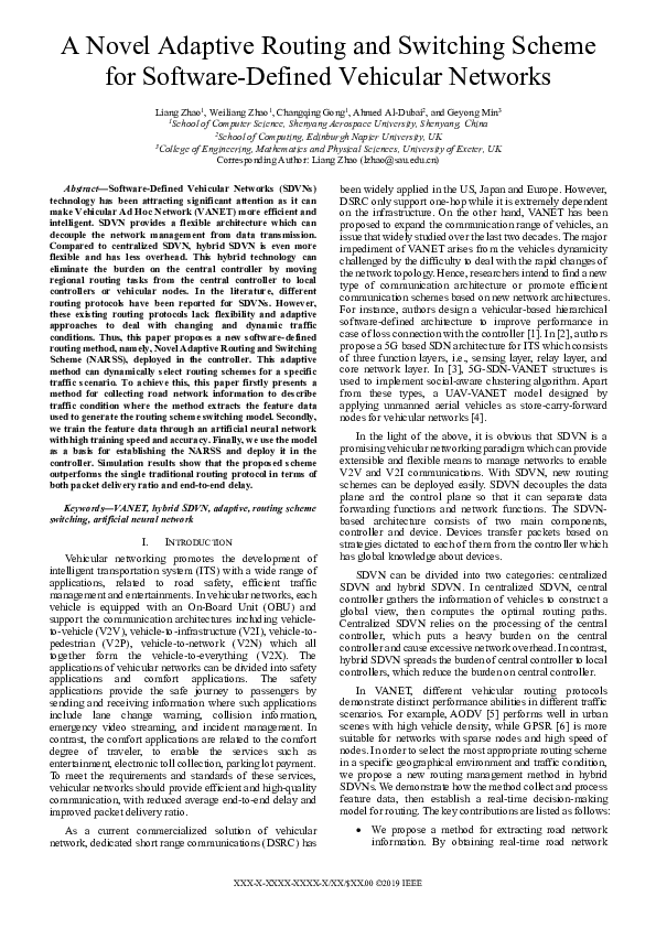(PDF) A Novel Adaptive Routing and Switching Scheme for Software-Defined Vehicular Networks
