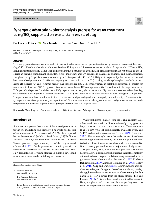 (PDF) Synergetic adsorption–photocatalysis process for water treatment ...