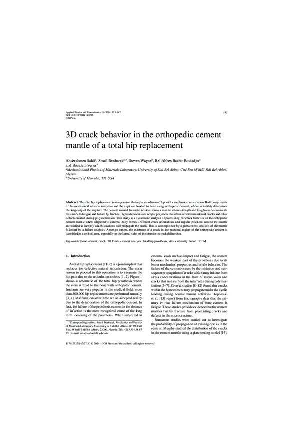 (PDF) 3D crack behavior in the orthopedic cement mantle of a total hip ...