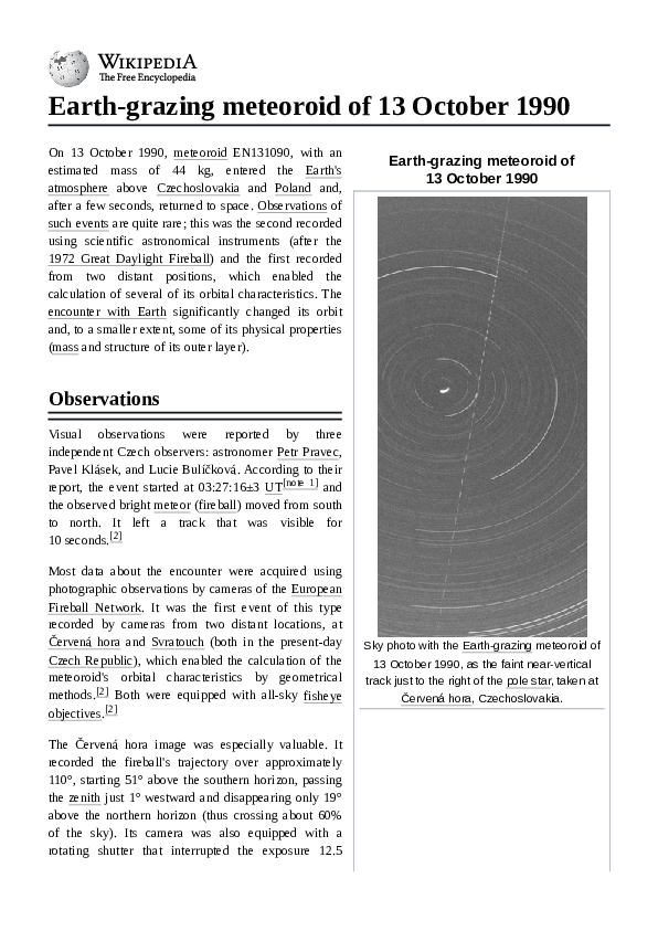 (PDF) Earth-grazing meteoroid of 13 October 1990