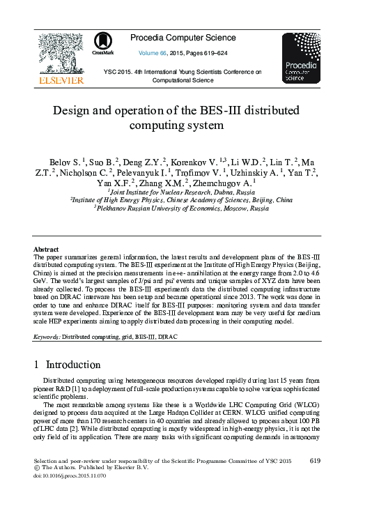 (PDF) Design and Operation of the BES-III Distributed Computing System