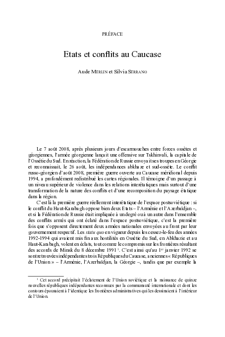 (PDF) Préface. Etats et conflits au Caucase