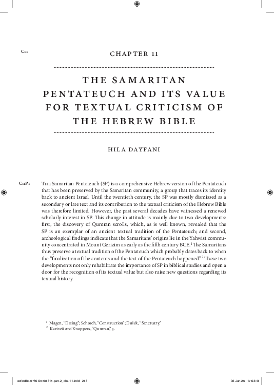 (PDF) The Samaritan Pentateuch and Its Value for Textual Criticism of ...