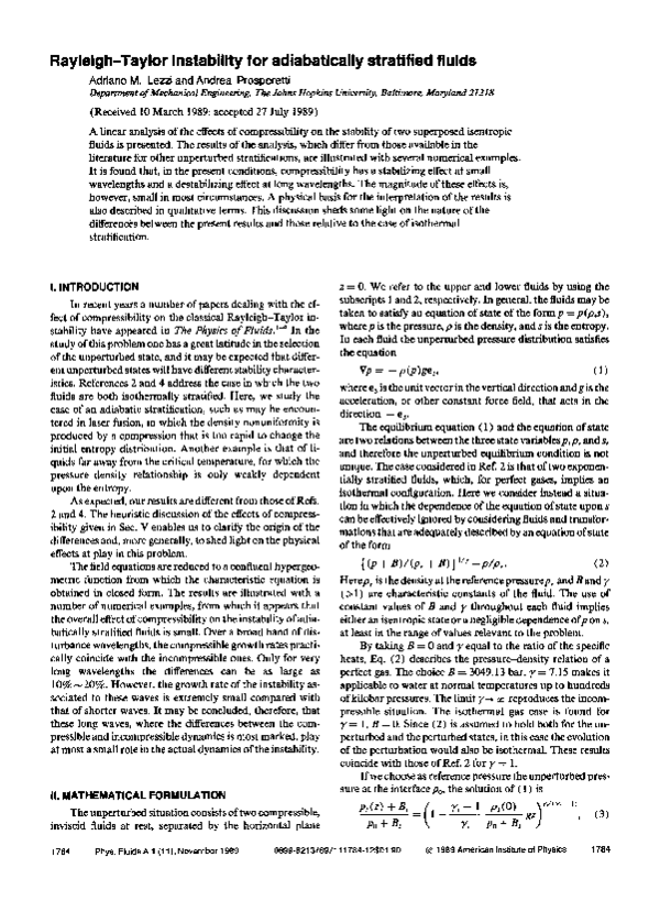 (PDF) Rayleigh–Taylor instability for adiabatically stratified fluids