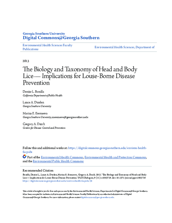 (PDF) The Biology and Taxonomy of Head and Body Lice—Implications for ...