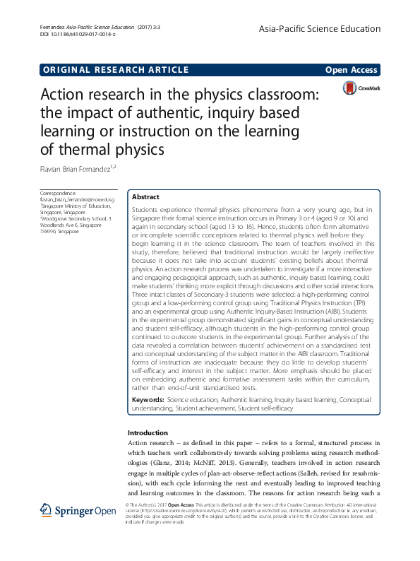 (PDF) Action research in the physics classroom: the impact of authentic ...