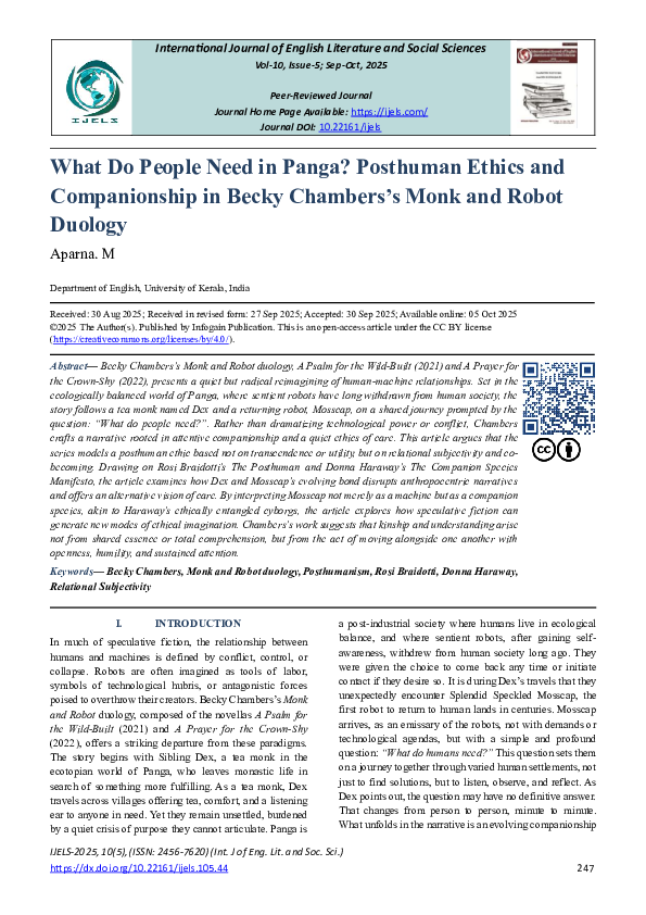 (PDF) What Do People Need in Panga? Posthuman Ethics and Companionship in Becky Chambers’s Monk ...