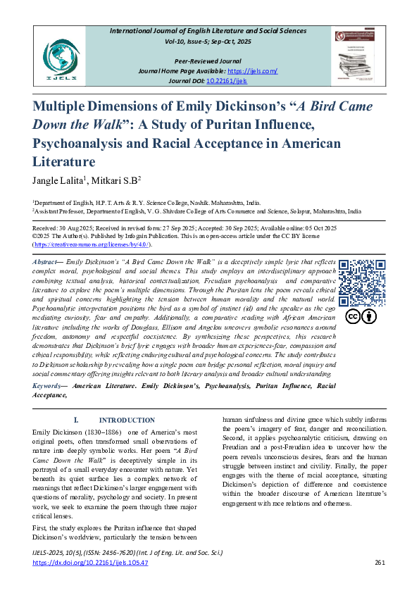 (PDF) Multiple Dimensions of Emily Dickinson’s “A Bird Came Down the ...