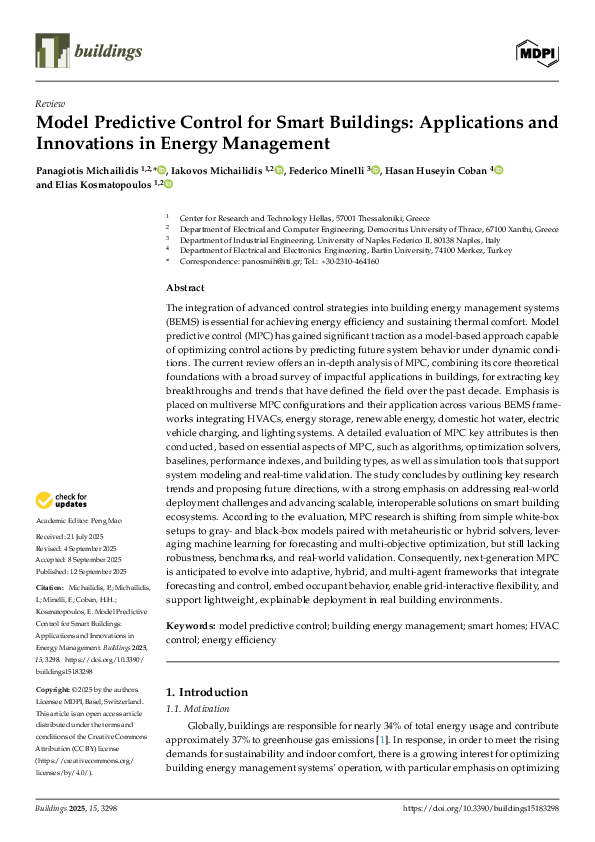 (PDF) Model Predictive Control for Smart Buildings: Applications and Innovations in Energy ...