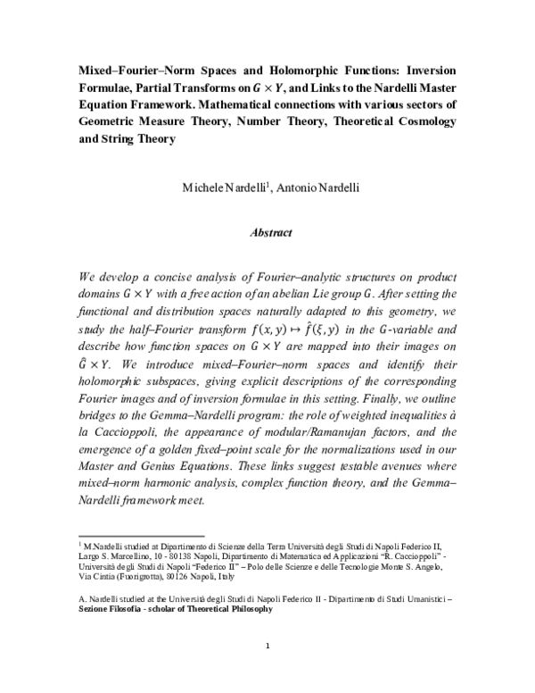(PDF) Mixed–Fourier–Norm Spaces and Holomorphic Functions: Inversion ...
