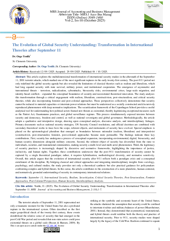 (PDF) The Evolution of Global Security Understanding: Transformation in ...