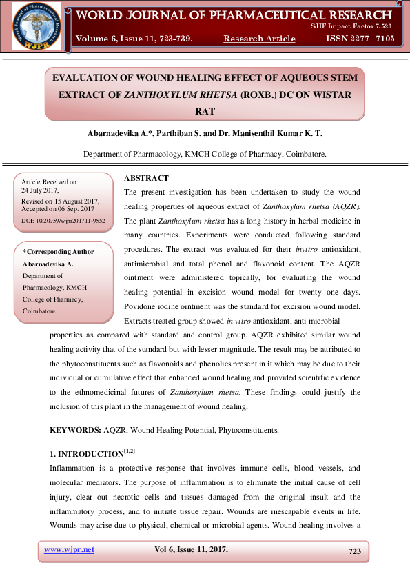 (PDF) Evaluation of Wound Healing Effect of Aqueous Stem Extract of ...