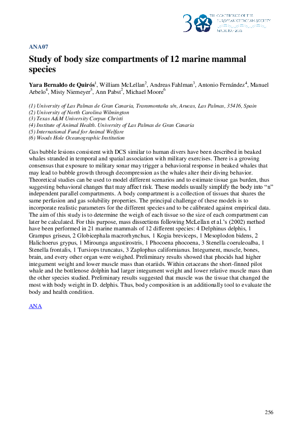 (PDF) Study of body size compartments of 12 marine mammal species