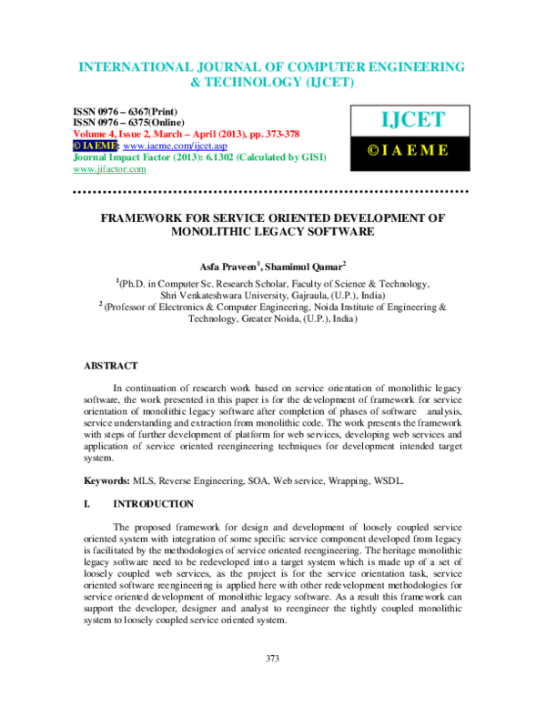 (PDF) Framework for Service Oriented Development of Monolithic Legacy Software