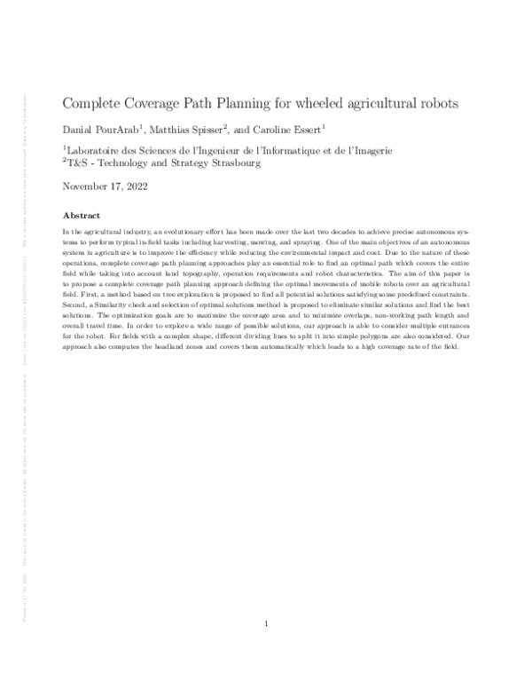 (PDF) Complete Coverage Path Planning for wheeled agricultural robots