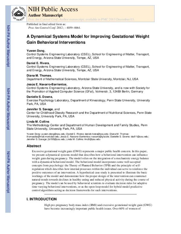 (PDF) A dynamical systems model for improving gestational weight gain ...