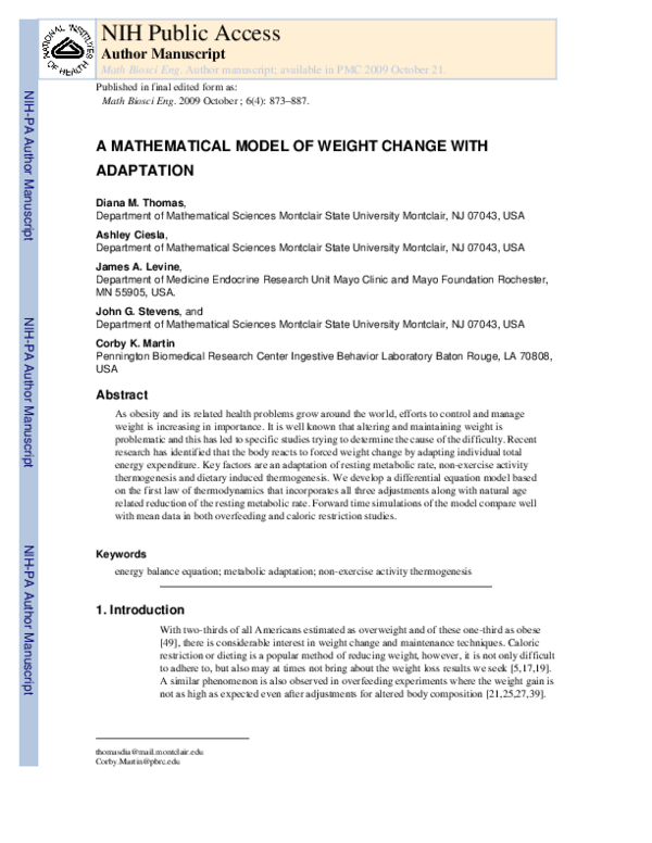 (PDF) A mathematical model of weight change with adaptation