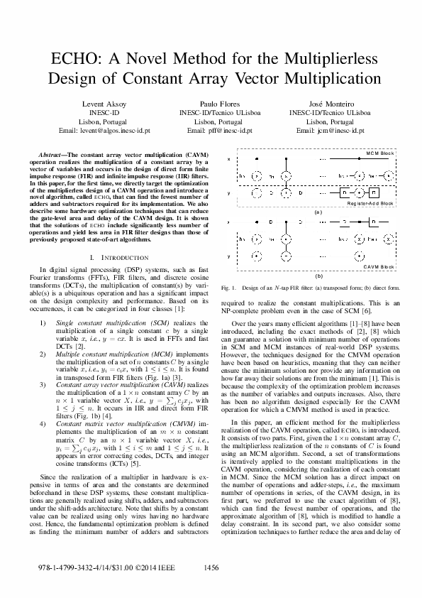 (PDF) ECHO: A novel method for the multiplierless design of constant ...