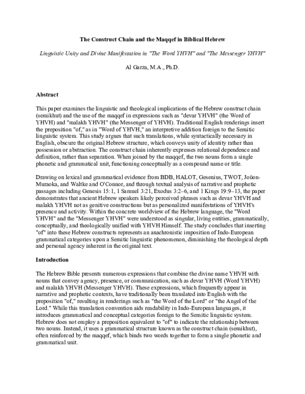(PDF) The Construct Chain and the Maqqef in Biblical Hebrew: Linguistic ...
