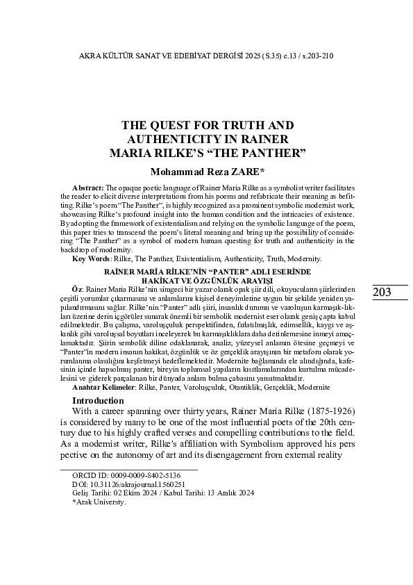 (PDF) THE QUEST FOR TRUTH AND AUTHENTICITY IN RAINER MARIA RILKE'S "THE ...
