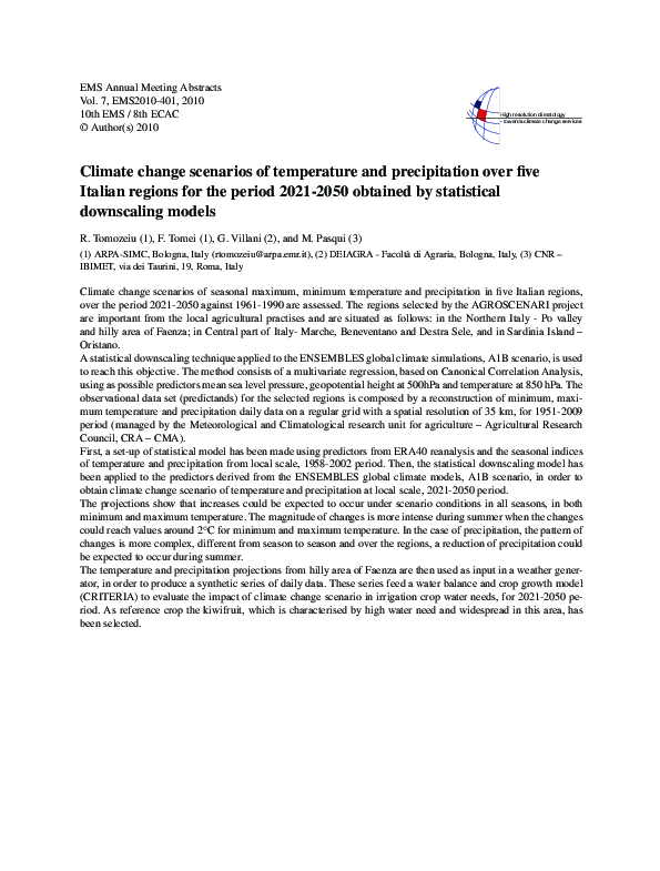 (PDF) Climate change scenarios of temperature and precipitation over ...