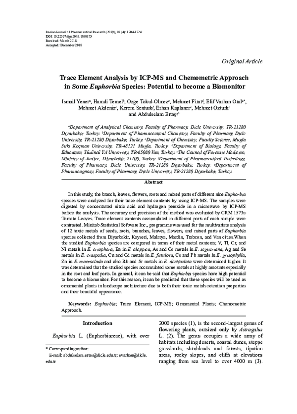 (PDF) Trace Element Analysis by ICP-MS and Chemometric Approach in Some ...