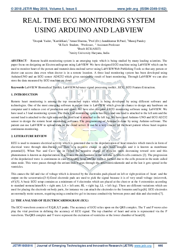 (PDF) Real Time Ecg Monitoring System Using Arduino and Labview