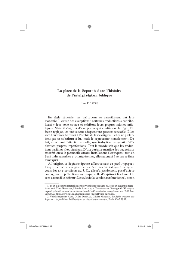 (PDF) La place de la Septante dans l'histoire de l'interprétation biblique
