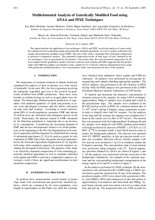 (PDF) Multielemental analysis of genetically modified food using ANAA and PIXE techniques