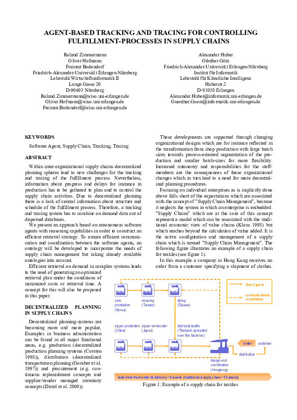 (PDF) Agent-based tracking and tracing for controlling fulfillment processes in supply chains