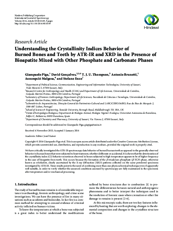 (PDF) Understanding the Crystallinity Indices Behavior of Burned Bones ...