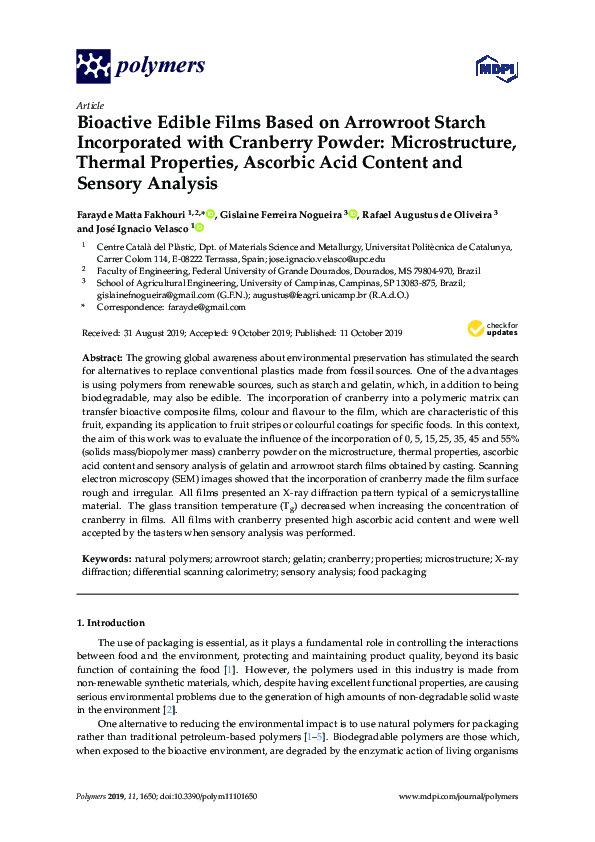 (PDF) Bioactive Edible Films Based on Arrowroot Starch Incorporated ...