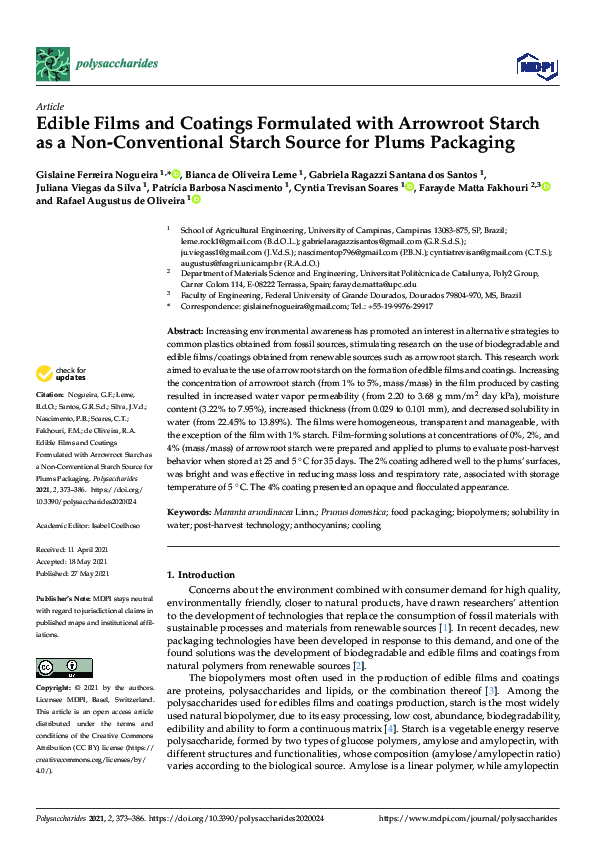 (PDF) Edible Films and Coatings Formulated with Arrowroot Starch as a ...