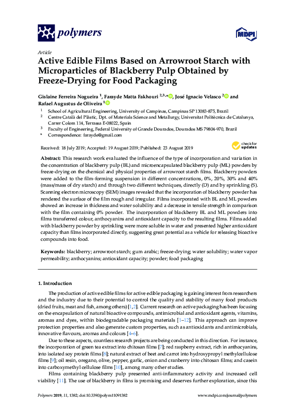 (PDF) Active Edible Films Based on Arrowroot Starch with Microparticles ...