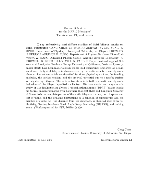 (PDF) X-ray reflectivity and diffuse studies of lipid bilayer stacks on ...