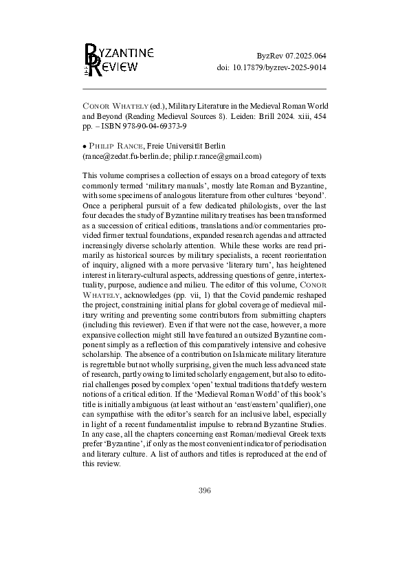 (PDF) Byzantine Military Literature: Review of C. WHATELY (ed ...