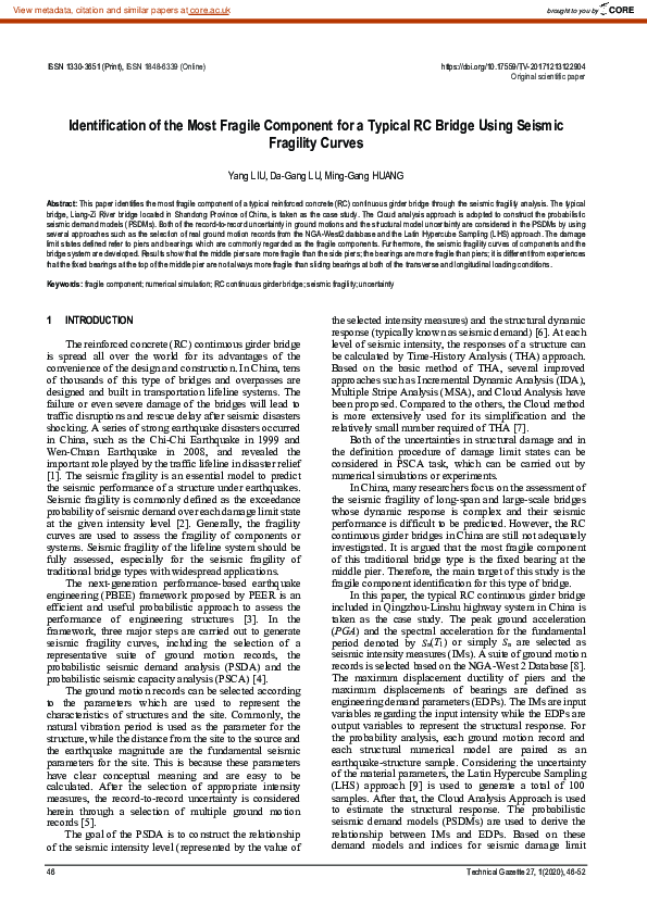 (PDF) Identification of the Most Fragile Component for a Typical RC Bridge Using Seismic ...