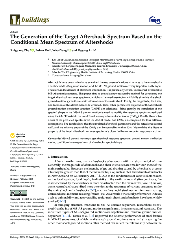 (PDF) The Generation of the Target Aftershock Spectrum Based on the ...