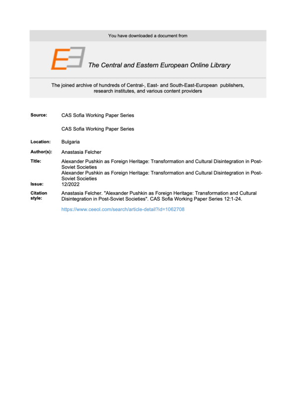 (PDF) 2022 (article): Alexander Pushkin as Foreign Heritage ...