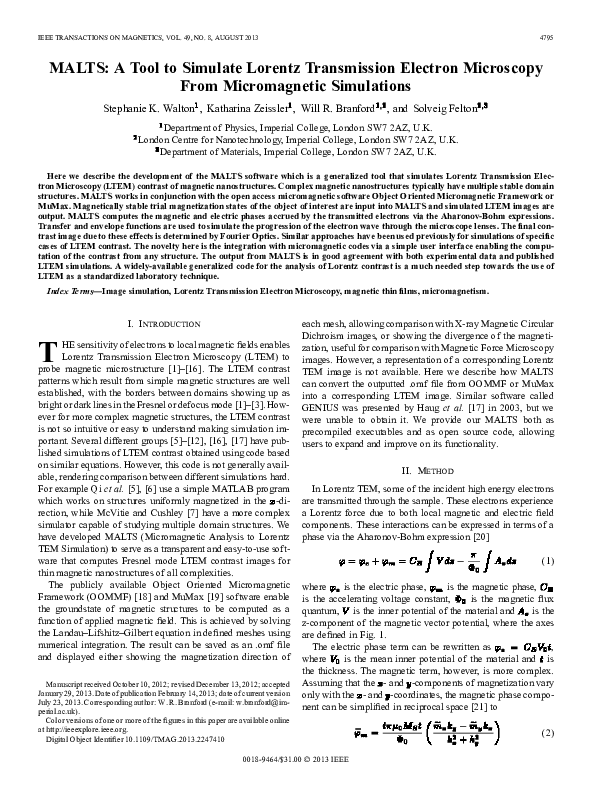 (PDF) MALTS: A Tool to Simulate Lorentz Transmission Electron ...