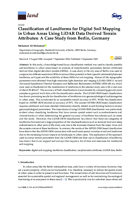 (PDF) Classification of Landforms for Digital Soil Mapping in Urban Areas Using LiDAR Data ...