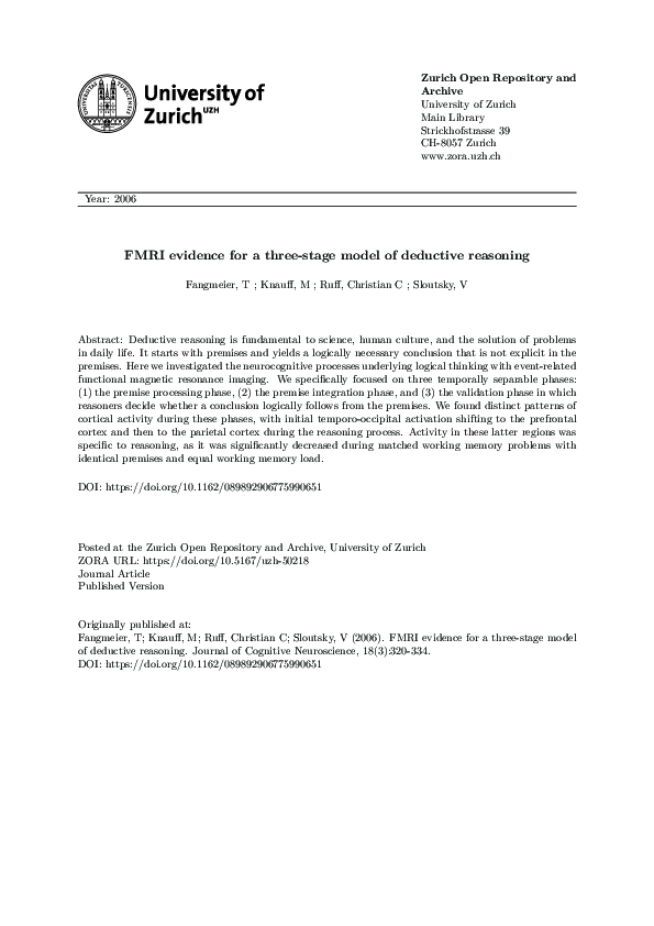 (PDF) fMRI Evidence for a Three-Stage Model of Deductive Reasoning