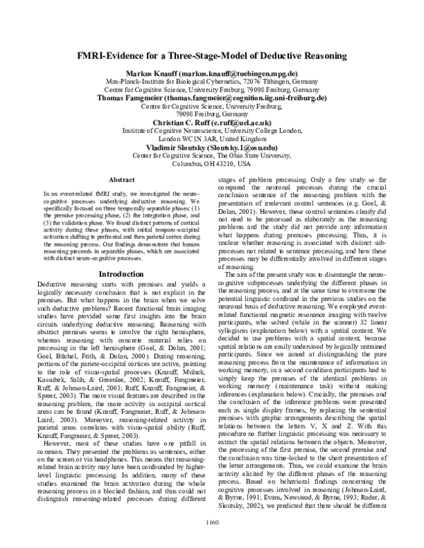 (PDF) fMRI Evidence for a Three-Stage Model of Deductive Reasoning