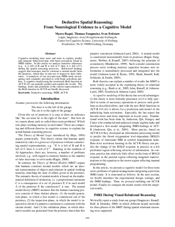 (PDF) Deductive spatial reasoning: From neurological evidence to a ...