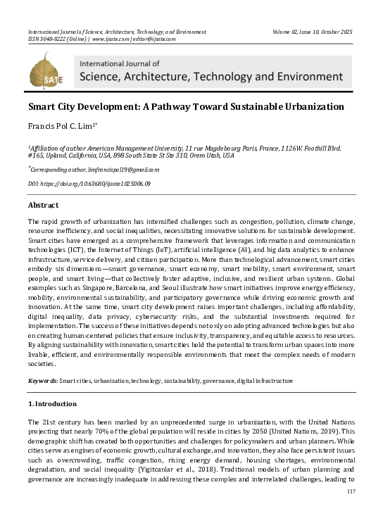 (PDF) Smart City Development: A Pathway Toward Sustainable Urbanization