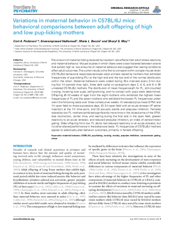 (PDF) Variations in Maternal Behavior in C57BL/6J Mice: Behavioral ...