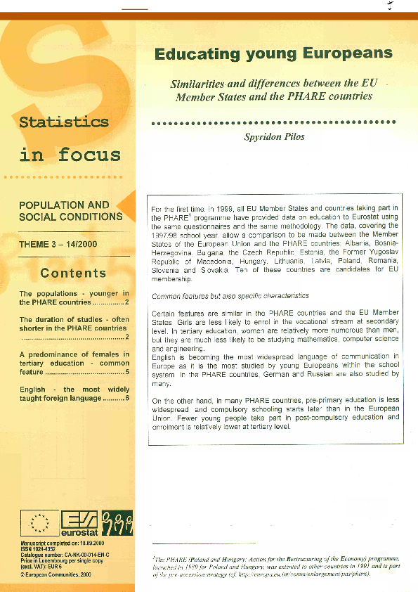 Pdf Statistics In Focus Population And Social Conditions Educating