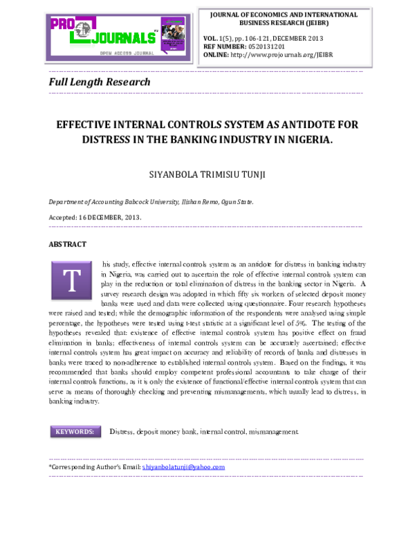 (PDF) Effective Internal Controls System as Antidote for Distress in ...